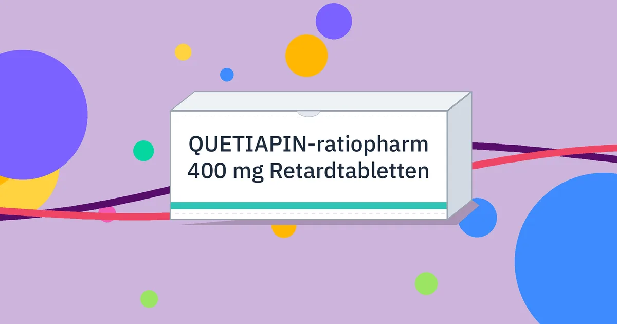 Symbolbild: Packung mit der Aufschrift QUETIAPIN-ratiopharm 400 mg Retardtabletten (PZN 09267064) – Verfügbarkeit und Bezug in Apotheken in Frankfurt am Main