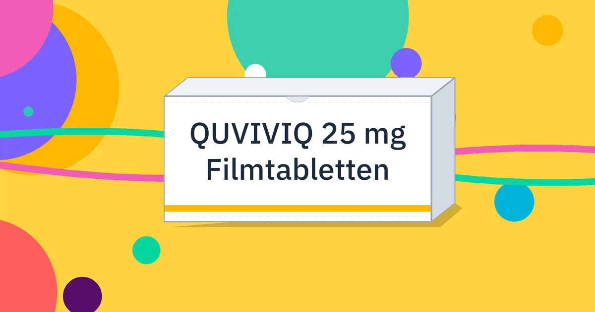 Symbolbild: Packung mit der Aufschrift QUVIVIQ 25 mg Filmtabletten (PZN 18495640) – Verfügbarkeit und Bezug in Apotheken in Frankfurt am Main
