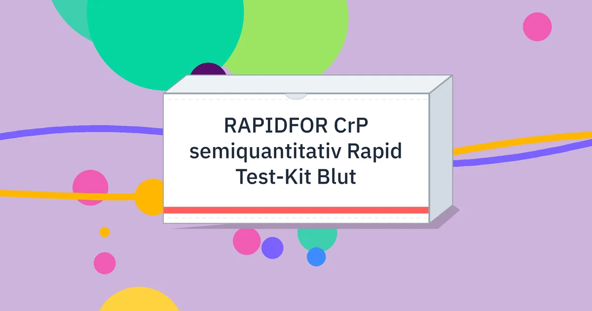 Symbolbild: Packung mit der Aufschrift RAPIDFOR CrP semiquantitativ Rapid Test-Kit Blut (PZN 19137440) – Verfügbarkeit und Bezug in Apotheken in Frankfurt am Main