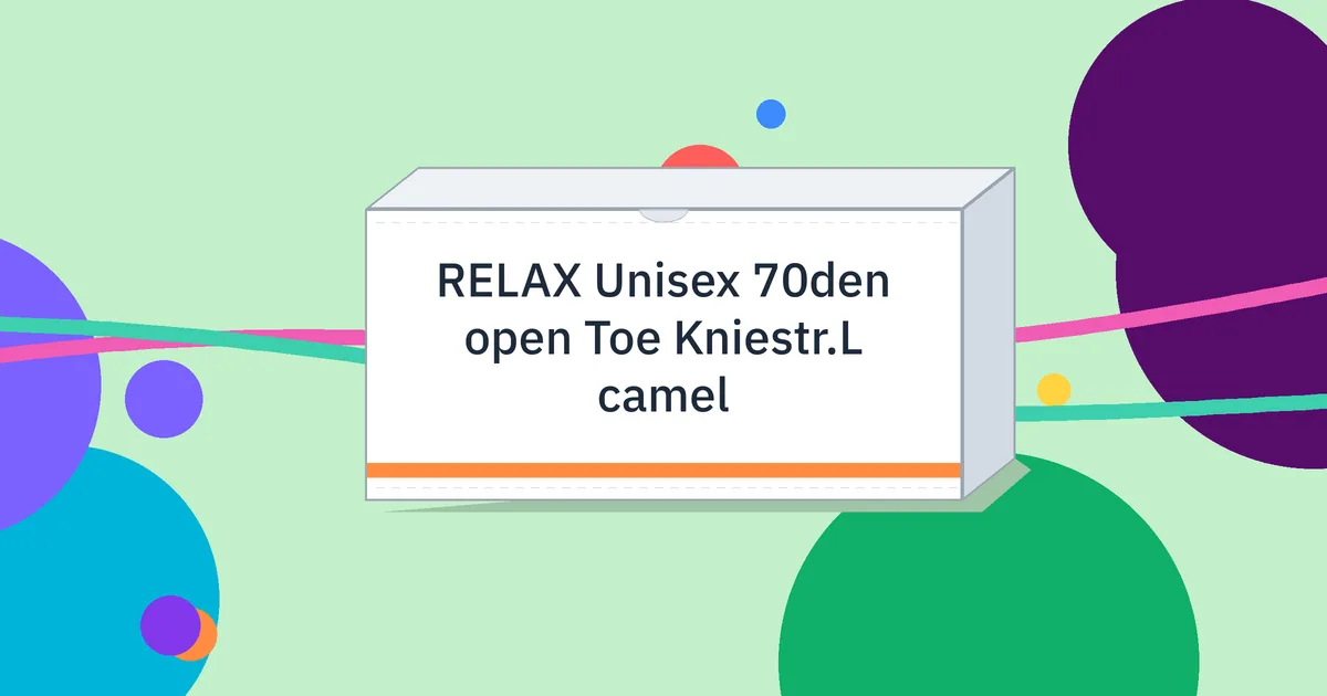 Symbolbild: Packung mit der Aufschrift RELAX Unisex 70den open Toe Kniestr.L camel (PZN 16224687) – Verfügbarkeit und Bezug in Apotheken in Frankfurt am Main