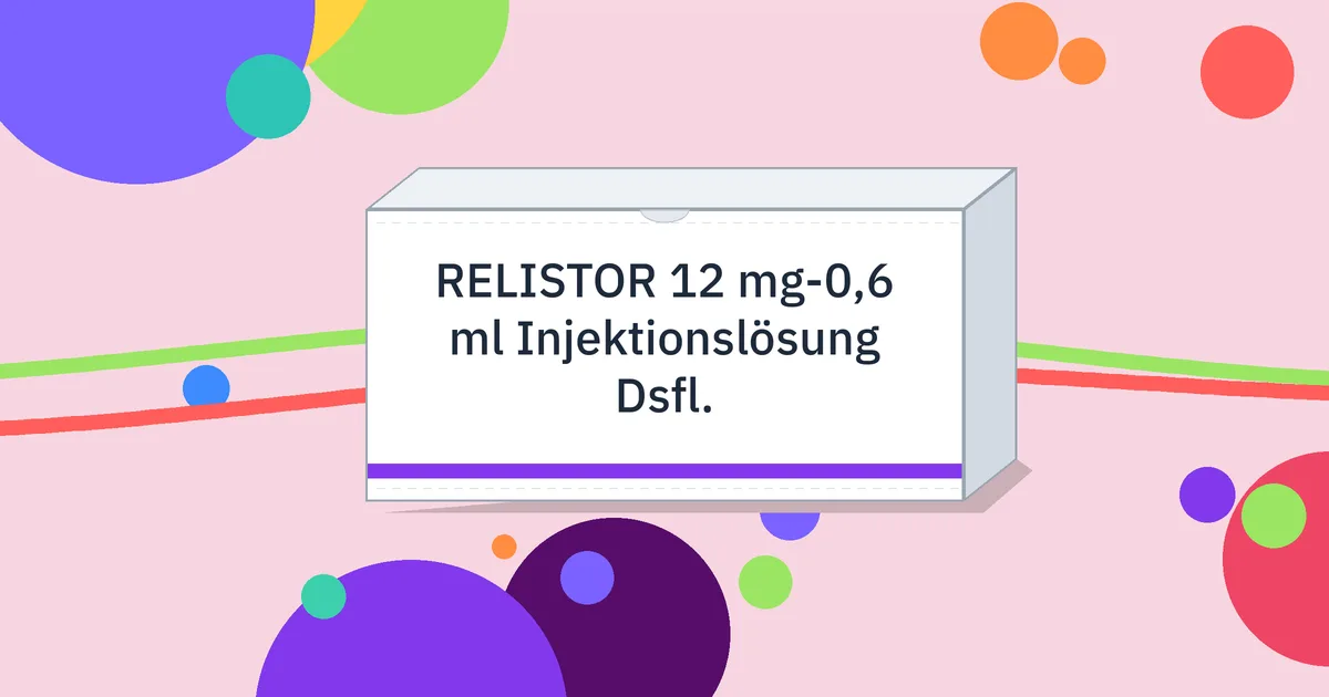 Symbolbild: Packung mit der Aufschrift RELISTOR 12 mg-0,6 ml Injektionslösung Dsfl. (PZN 06488439) – Verfügbarkeit und Bezug in Apotheken in Frankfurt am Main
