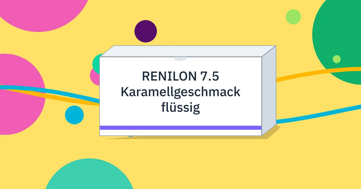 Symbolbild: Packung mit der Aufschrift RENILON 7.5 Karamellgeschmack flüssig (PZN 07225133) – Verfügbarkeit und Bezug in Apotheken in Frankfurt am Main