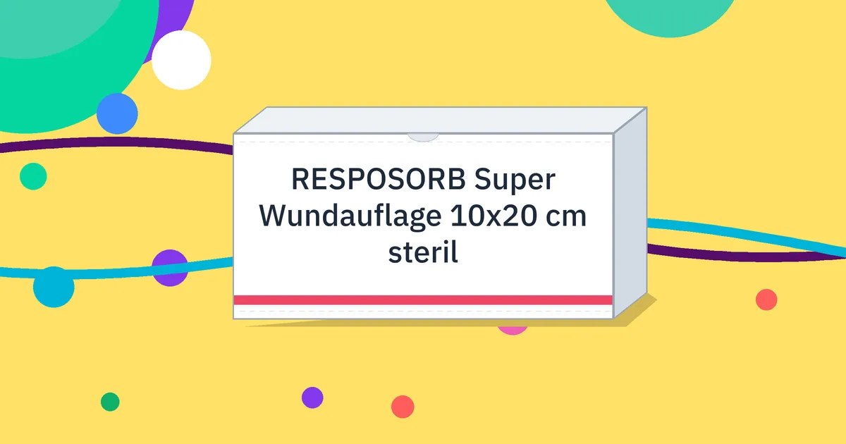 Symbolbild: Packung mit der Aufschrift RESPOSORB Super Wundauflage 10x20 cm steril (PZN 20599306) – Verfügbarkeit und Bezug in Apotheken in Frankfurt am Main