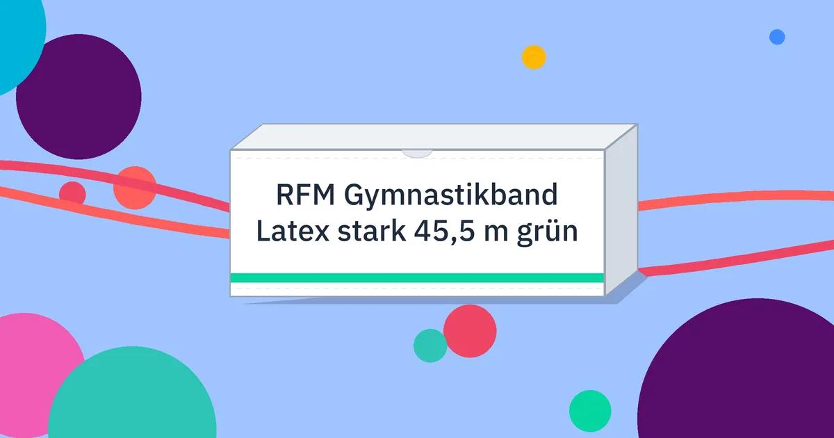 Symbolbild: Packung mit der Aufschrift RFM Gymnastikband Latex stark 45,5 m grün (PZN 05919630) – Verfügbarkeit und Bezug in Apotheken in Frankfurt am Main