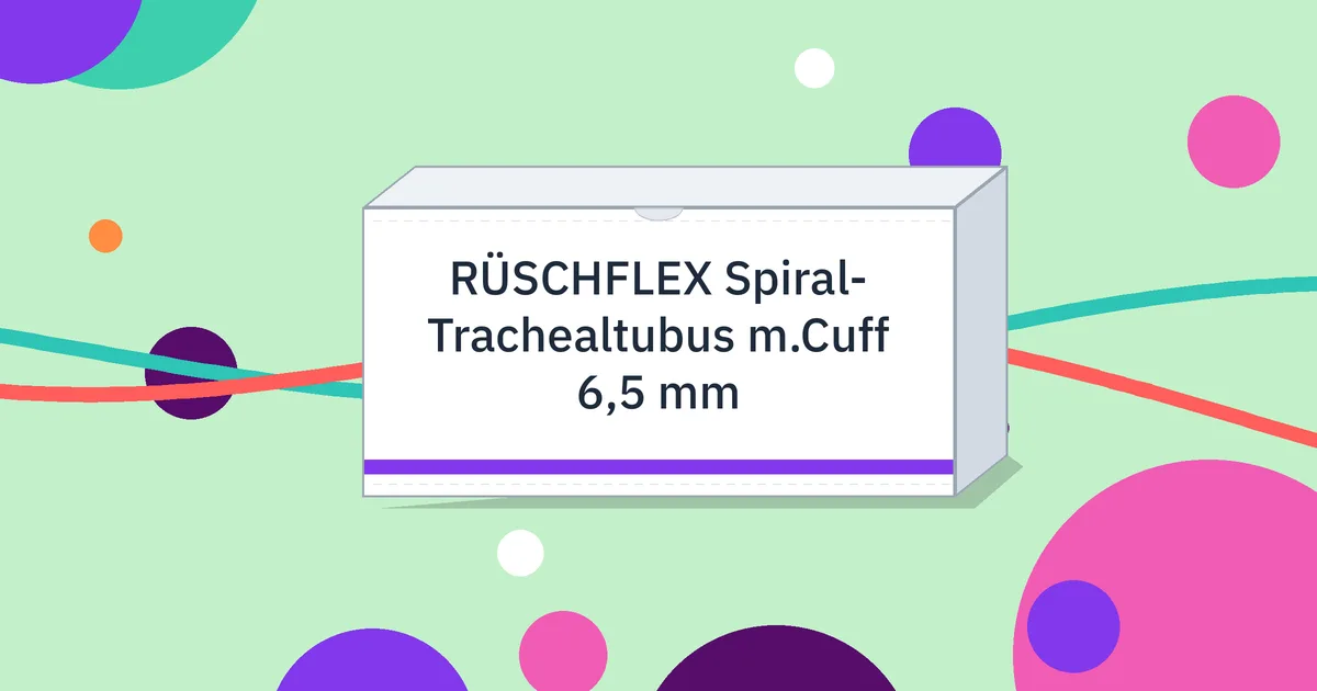 Symbolbild: Packung mit der Aufschrift RÜSCHFLEX Spiral-Trachealtubus m.Cuff 6,5 mm (PZN 12463722) – Verfügbarkeit und Bezug in Apotheken in Frankfurt am Main