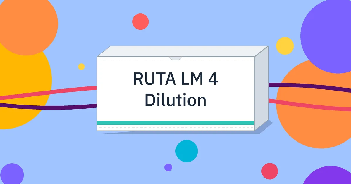 Symbolbild: Packung mit der Aufschrift RUTA LM 4 Dilution (PZN 13173601) – Verfügbarkeit und Bezug in Apotheken in Frankfurt am Main