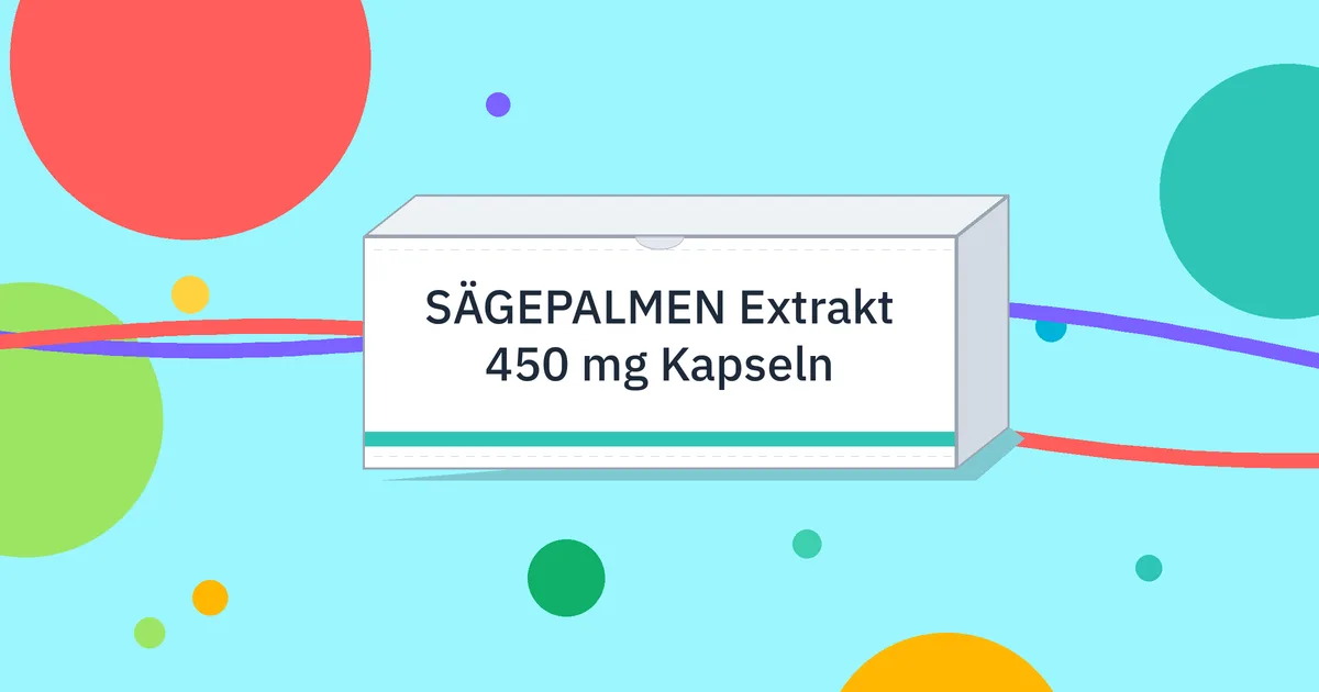 Symbolbild: Packung mit der Aufschrift SÄGEPALMEN Extrakt 450 mg Kapseln (PZN 19341382) – Verfügbarkeit und Bezug in Apotheken in Frankfurt am Main