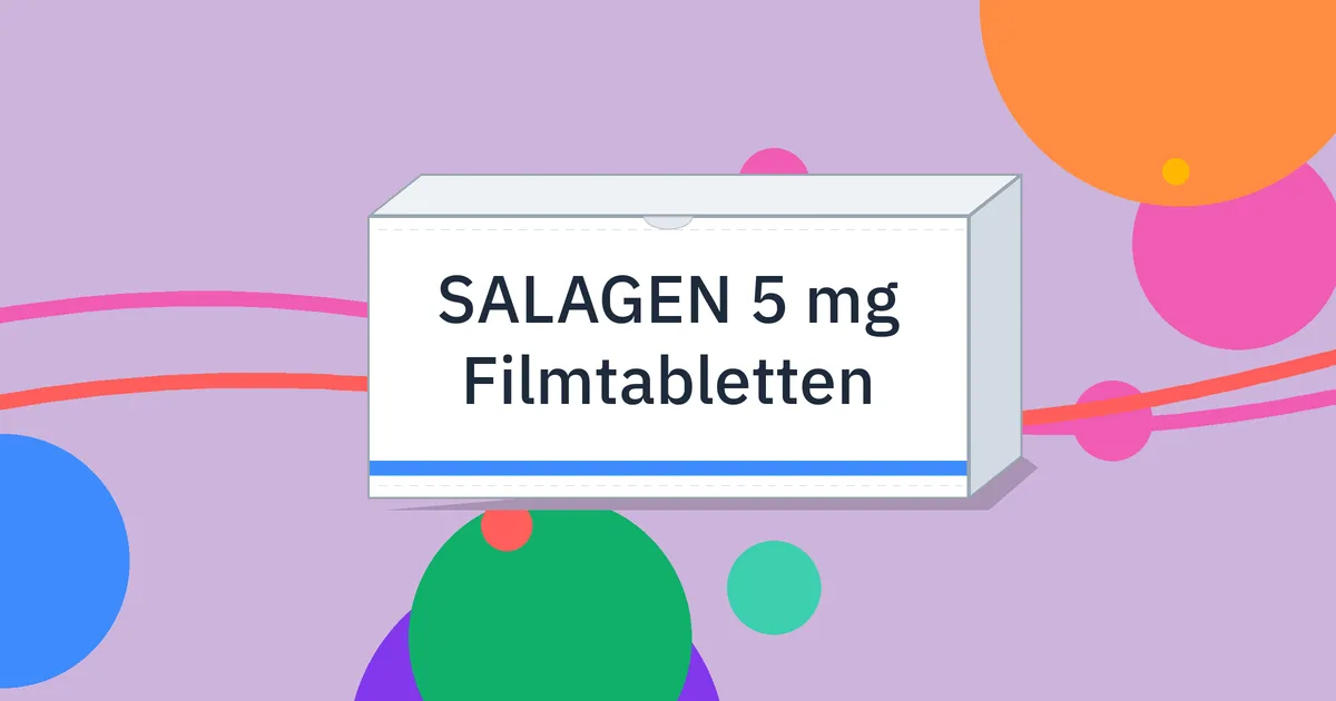 Symbolbild: Packung mit der Aufschrift SALAGEN 5 mg Filmtabletten (PZN 19101494) – Verfügbarkeit und Bezug in Apotheken in Frankfurt am Main