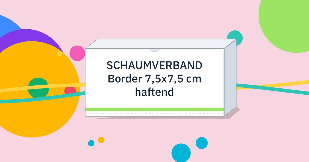 Symbolbild: Packung mit der Aufschrift SCHAUMVERBAND Border 7,5x7,5 cm haftend (PZN 17833661) – Verfügbarkeit und Bezug in Apotheken in Frankfurt am Main