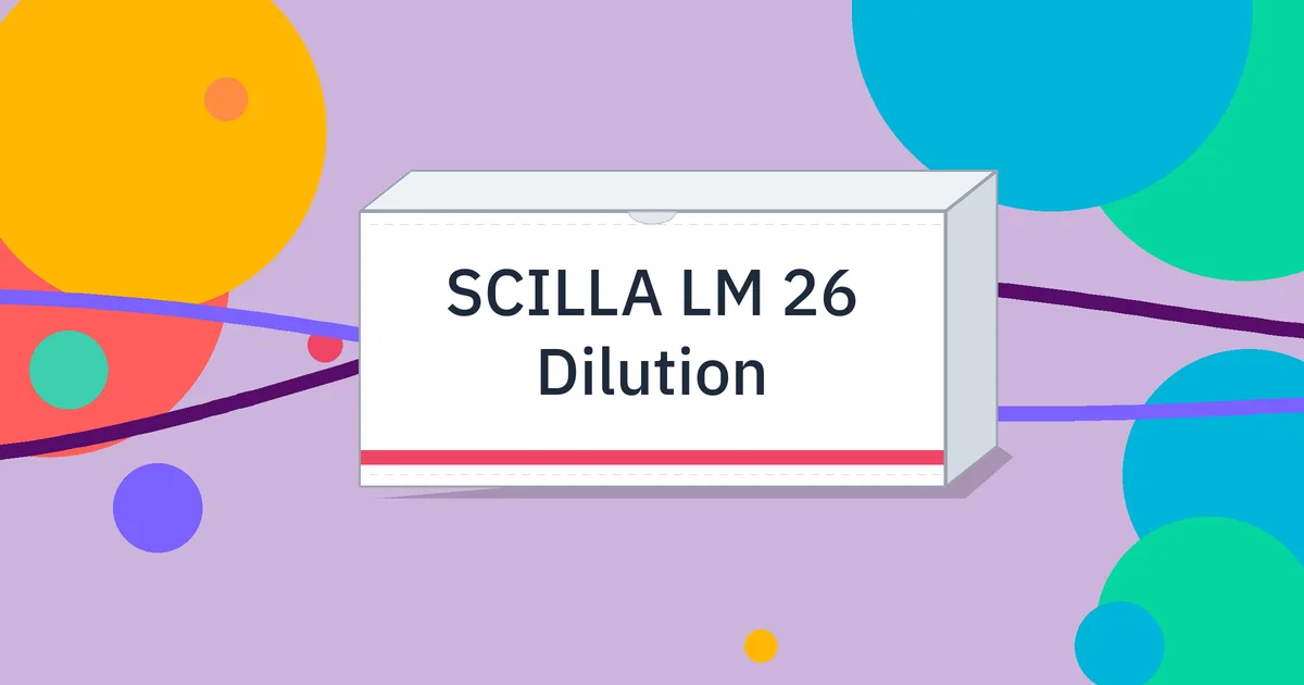 Symbolbild: Packung mit der Aufschrift SCILLA LM 26 Dilution (PZN 13184154) – Verfügbarkeit und Bezug in Apotheken in Frankfurt am Main