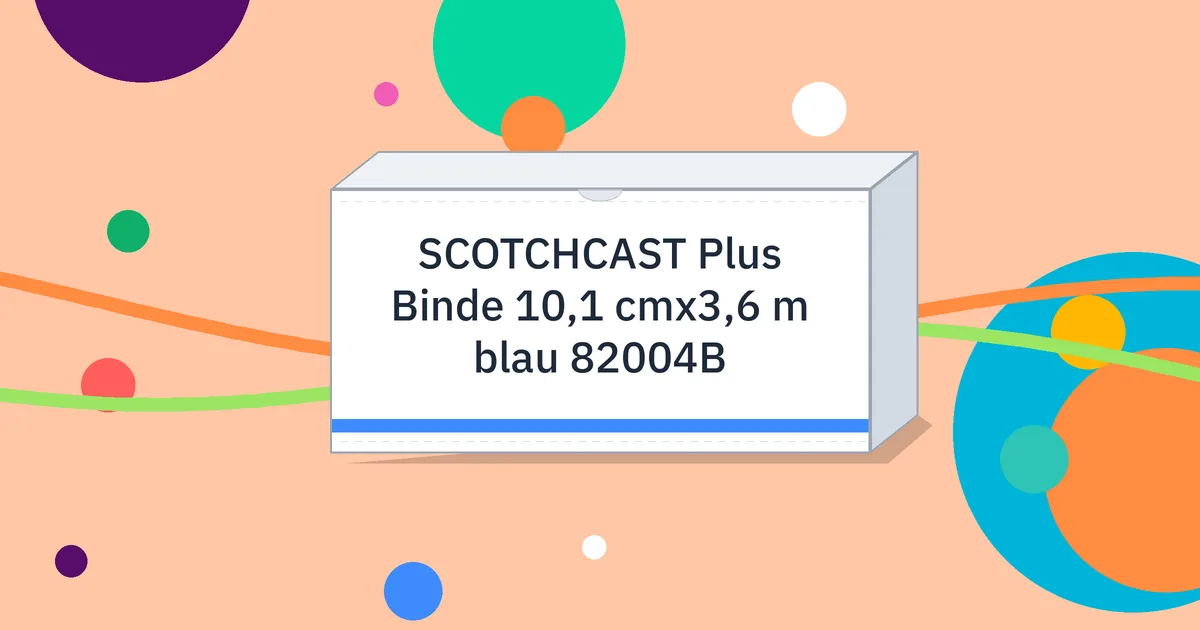 Symbolbild: Packung mit der Aufschrift SCOTCHCAST Plus Binde 10,1 cmx3,6 m blau 82004B (PZN 02698424) – Verfügbarkeit und Bezug in Apotheken in Frankfurt am Main