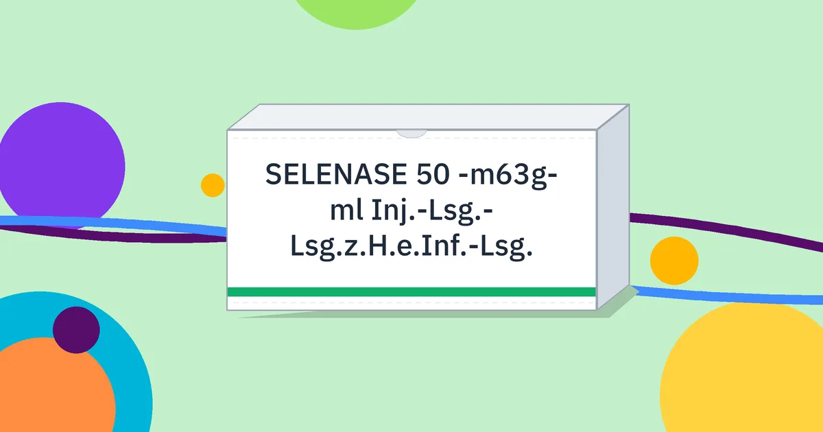 Symbolbild: Packung mit der Aufschrift SELENASE 50 -m63g-ml Inj.-Lsg.-Lsg.z.H.e.Inf.-Lsg. (PZN 18842774) – Verfügbarkeit und Bezug in Apotheken in Frankfurt am Main