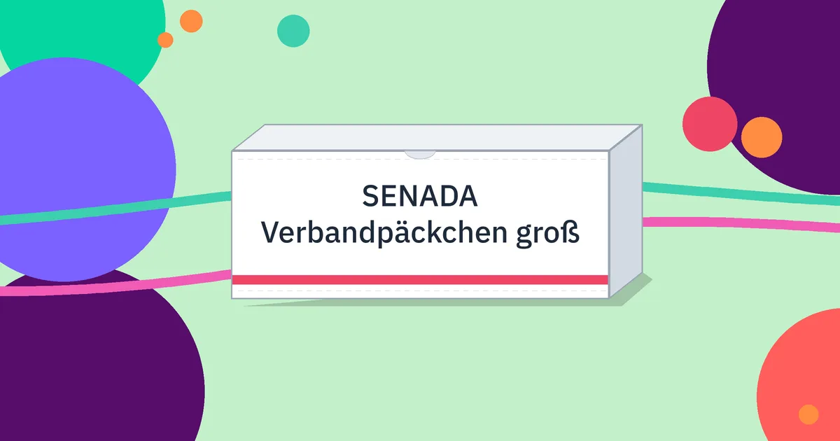 Symbolbild: Packung mit der Aufschrift SENADA Verbandpäckchen groß (PZN 08421178) – Verfügbarkeit und Bezug in Apotheken in Frankfurt am Main