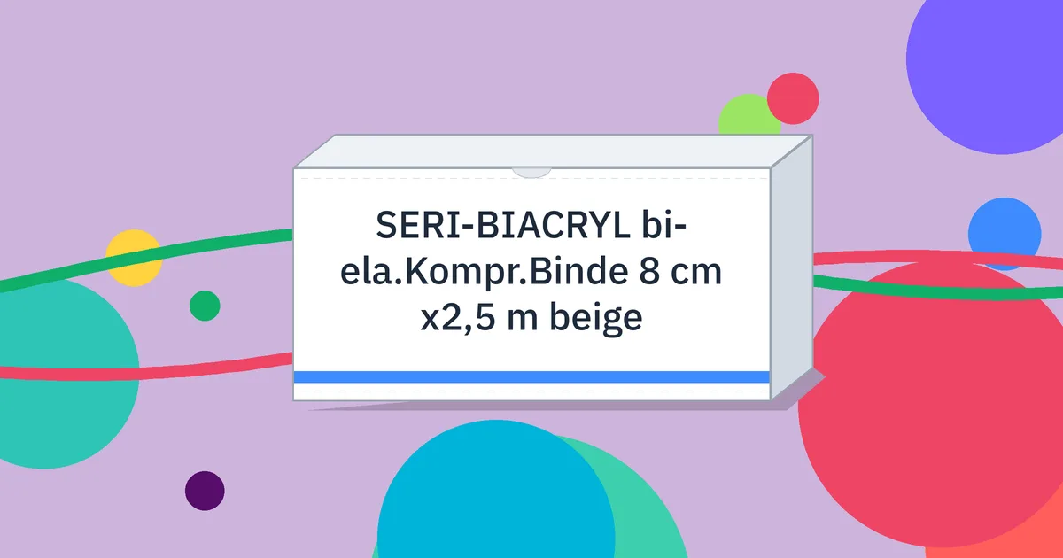 Symbolbild: Packung mit der Aufschrift SERI-BIACRYL bi-ela.Kompr.Binde 8 cm x2,5 m beige (PZN 20364193) – Verfügbarkeit und Bezug in Apotheken in Frankfurt am Main