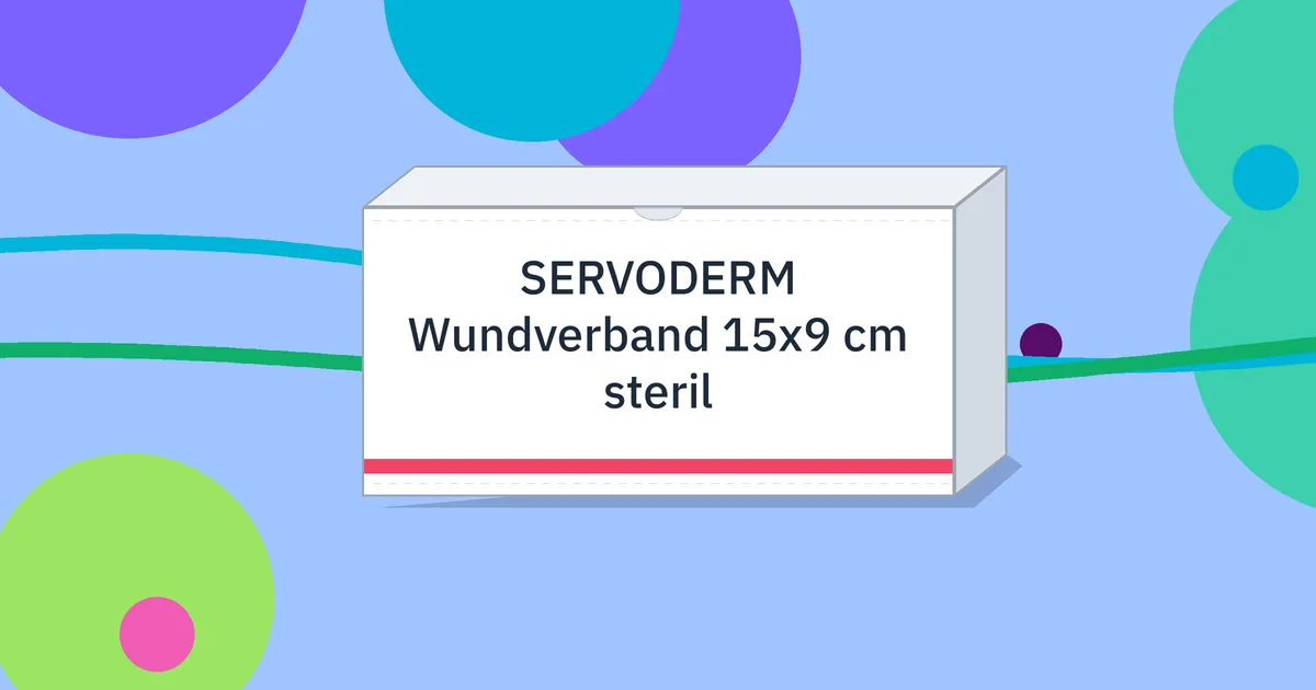 Symbolbild: Packung mit der Aufschrift SERVODERM Wundverband 15x9 cm steril (PZN 10831624) – Verfügbarkeit und Bezug in Apotheken in Frankfurt am Main