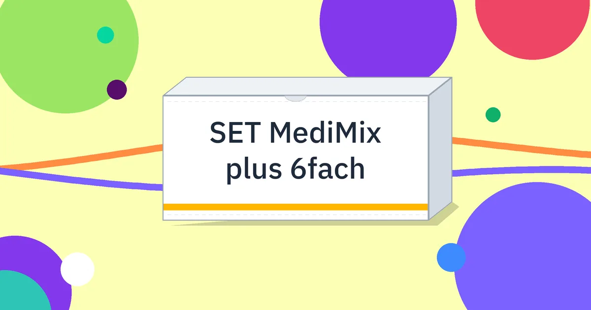 Symbolbild: Packung mit der Aufschrift SET MediMix plus 6fach (PZN 10407429) – Verfügbarkeit und Bezug in Apotheken in Frankfurt am Main