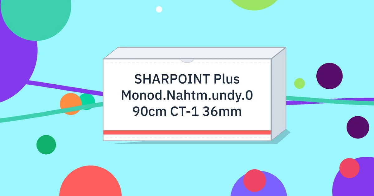 Symbolbild: Packung mit der Aufschrift SHARPOINT Plus Monod.Nahtm.undy.0 90cm CT-1 36mm (PZN 17986904) – Verfügbarkeit und Bezug in Apotheken in Frankfurt am Main