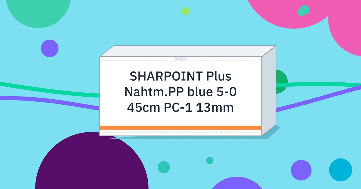 Symbolbild: Packung mit der Aufschrift SHARPOINT Plus Nahtm.PP blue 5-0 45cm PC-1 13mm (PZN 17985342) – Verfügbarkeit und Bezug in Apotheken in Frankfurt am Main