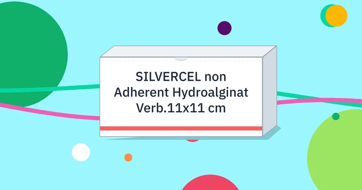 Symbolbild: Packung mit der Aufschrift SILVERCEL non Adherent Hydroalginat Verb.11x11 cm (PZN 09644526) – Verfügbarkeit und Bezug in Apotheken in Frankfurt am Main
