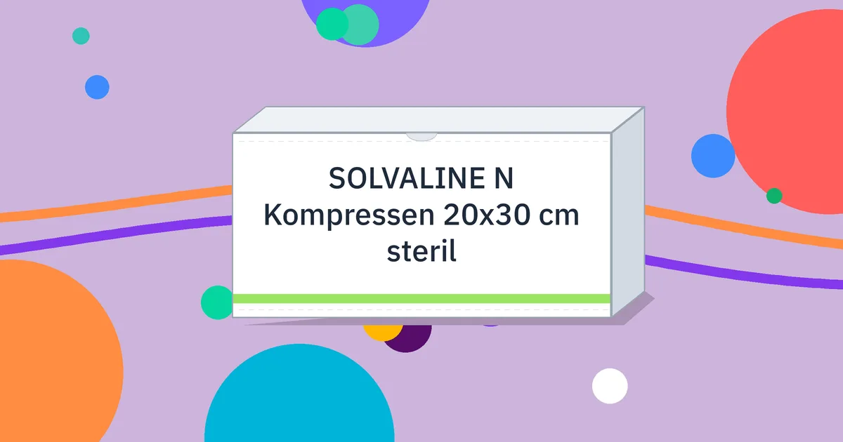 Symbolbild: Packung mit der Aufschrift SOLVALINE N Kompressen 20x30 cm steril (PZN 07600565) – Verfügbarkeit und Bezug in Apotheken in Frankfurt am Main