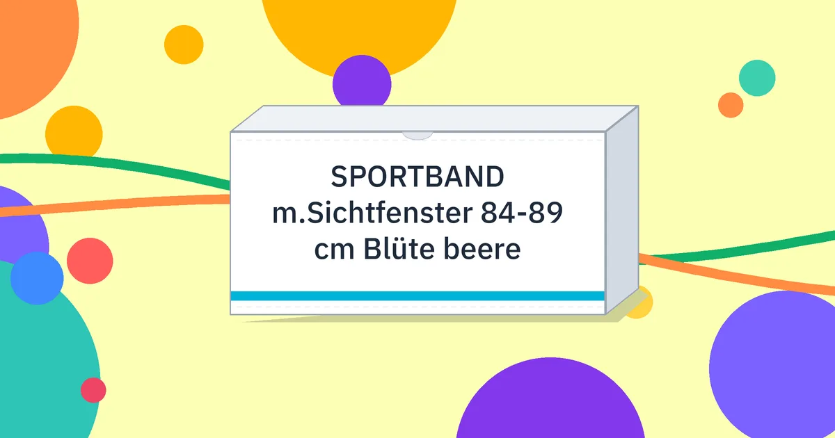 Symbolbild: Packung mit der Aufschrift SPORTBAND m.Sichtfenster 84-89 cm Blüte beere (PZN 13917071) – Verfügbarkeit und Bezug in Apotheken in Frankfurt am Main