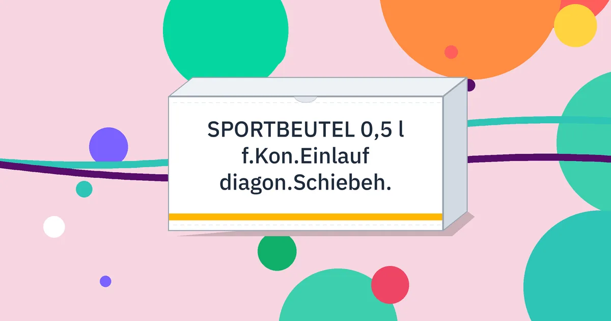 Symbolbild: Packung mit der Aufschrift SPORTBEUTEL 0,5 l f.Kon.Einlauf diagon.Schiebeh. (PZN 05358120) – Verfügbarkeit und Bezug in Apotheken in Frankfurt am Main