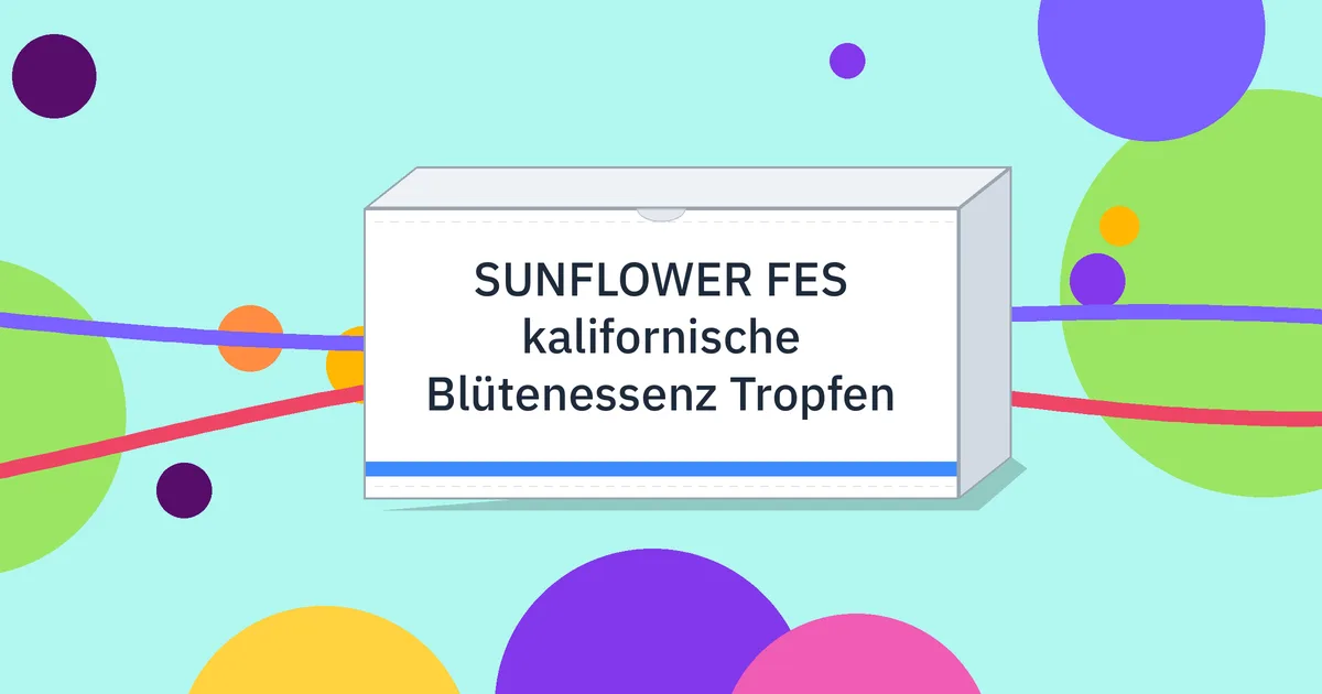Symbolbild: Packung mit der Aufschrift SUNFLOWER FES kalifornische Blütenessenz Tropfen (PZN 09173989) – Verfügbarkeit und Bezug in Apotheken in Frankfurt am Main