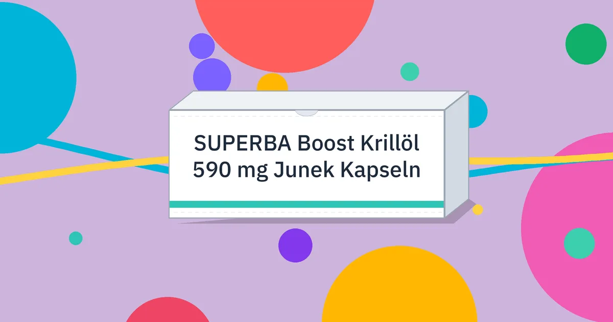 Symbolbild: Packung mit der Aufschrift SUPERBA Boost Krillöl 590 mg Junek Kapseln (PZN 20890935) – Verfügbarkeit und Bezug in Apotheken in Frankfurt am Main