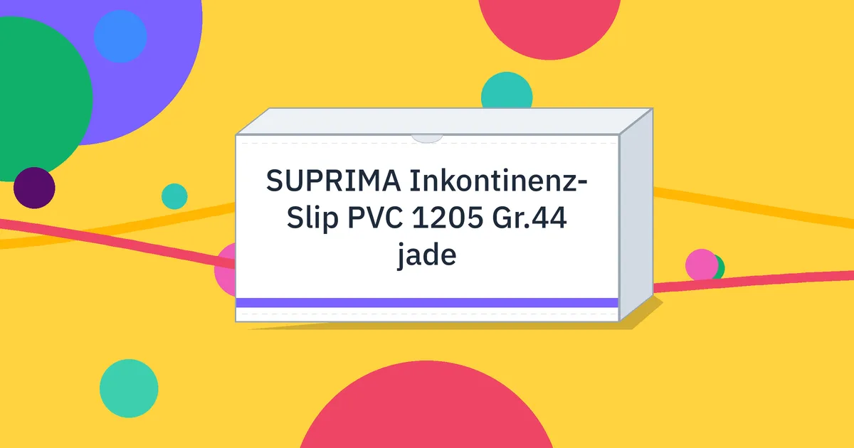Symbolbild: Packung mit der Aufschrift SUPRIMA Inkontinenz-Slip PVC 1205 Gr.44 jade (PZN 00416108) – Verfügbarkeit und Bezug in Apotheken in Frankfurt am Main