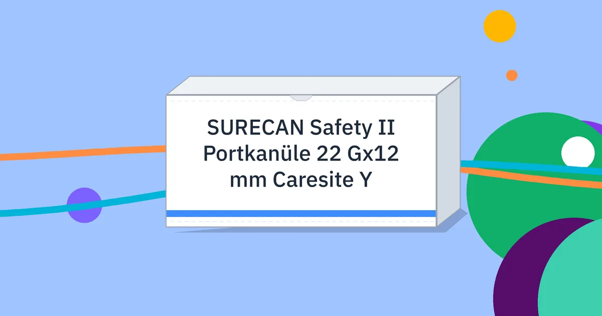 Symbolbild: Packung mit der Aufschrift SURECAN Safety II Portkanüle 22 Gx12 mm Caresite Y (PZN 13649564) – Verfügbarkeit und Bezug in Apotheken in Frankfurt am Main