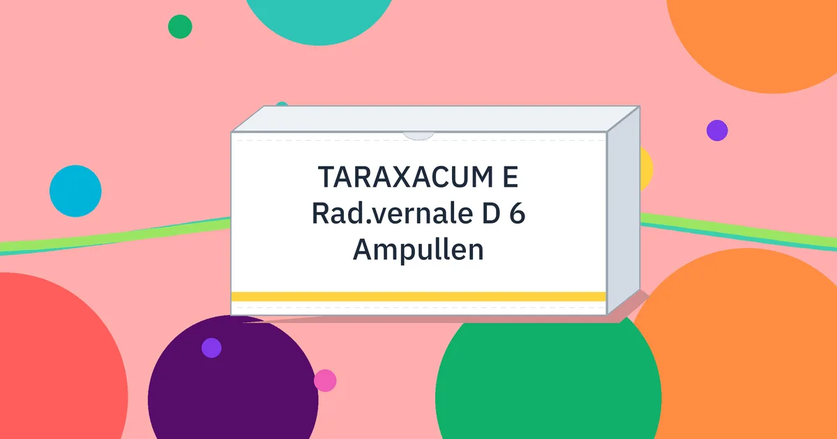 Symbolbild: Packung mit der Aufschrift TARAXACUM E Rad.vernale D 6 Ampullen (PZN 03658846) – Verfügbarkeit und Bezug in Apotheken in Frankfurt am Main