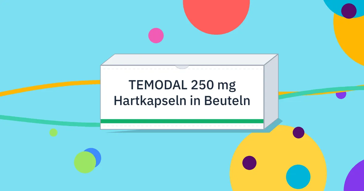 Symbolbild: Packung mit der Aufschrift TEMODAL 250 mg Hartkapseln in Beuteln (PZN 10990825) – Verfügbarkeit und Bezug in Apotheken in Frankfurt am Main