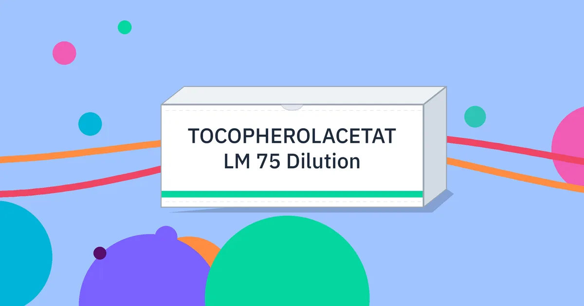 Symbolbild: Packung mit der Aufschrift TOCOPHEROLACETAT LM 75 Dilution (PZN 13225060) – Verfügbarkeit und Bezug in Apotheken in Frankfurt am Main