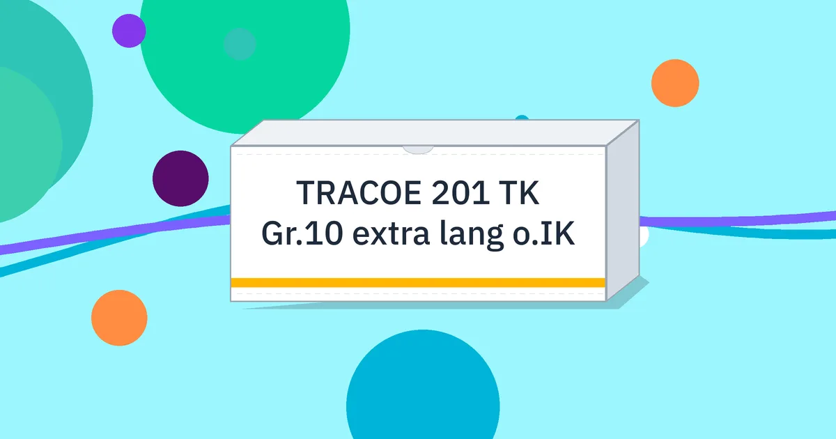 Symbolbild: Packung mit der Aufschrift TRACOE 201 TK Gr.10 extra lang o.IK (PZN 11643422) – Verfügbarkeit und Bezug in Apotheken in Frankfurt am Main