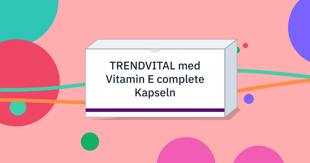 Symbolbild: Packung mit der Aufschrift TRENDVITAL med Vitamin E complete Kapseln (PZN 12562915) – Verfügbarkeit und Bezug in Apotheken in Frankfurt am Main