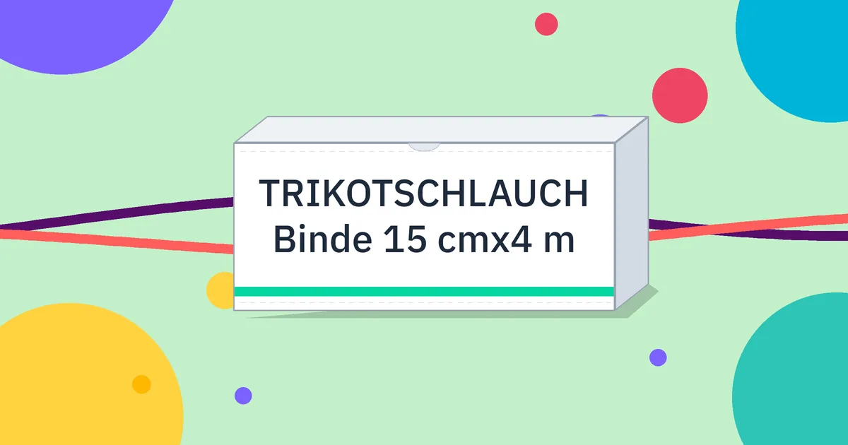Symbolbild: Packung mit der Aufschrift TRIKOTSCHLAUCH Binde 15 cmx4 m (PZN 01410912) – Verfügbarkeit und Bezug in Apotheken in Frankfurt am Main