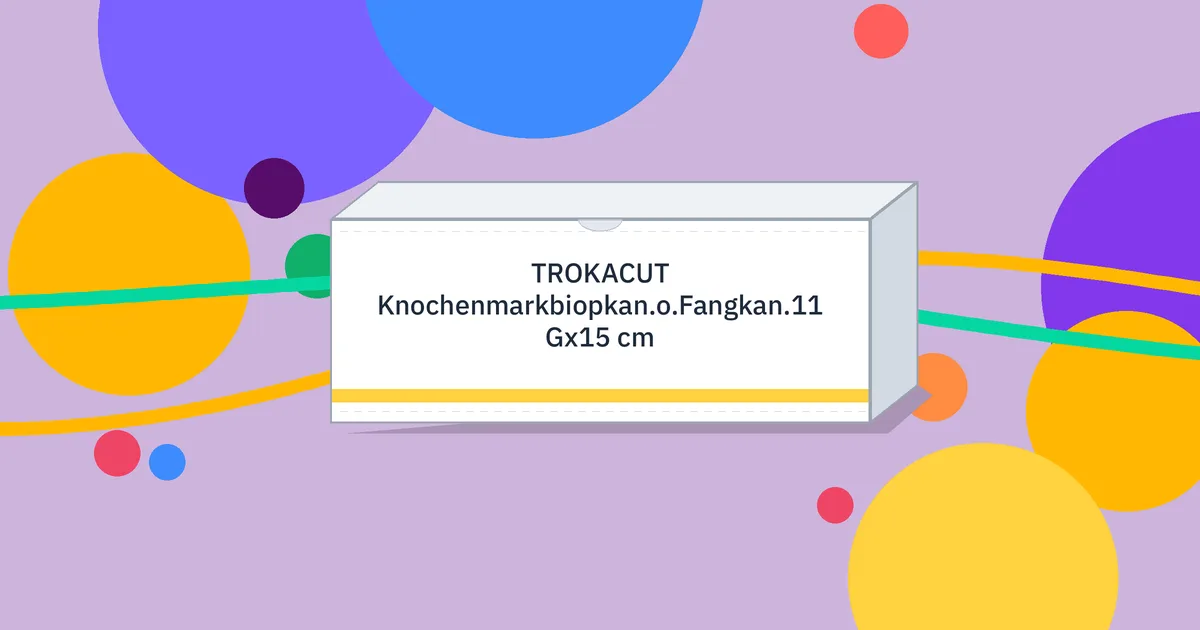 Symbolbild: Packung mit der Aufschrift TROKACUT Knochenmarkbiopkan.o.Fangkan.11 Gx15 cm (PZN 03934772) – Verfügbarkeit und Bezug in Apotheken in Frankfurt am Main
