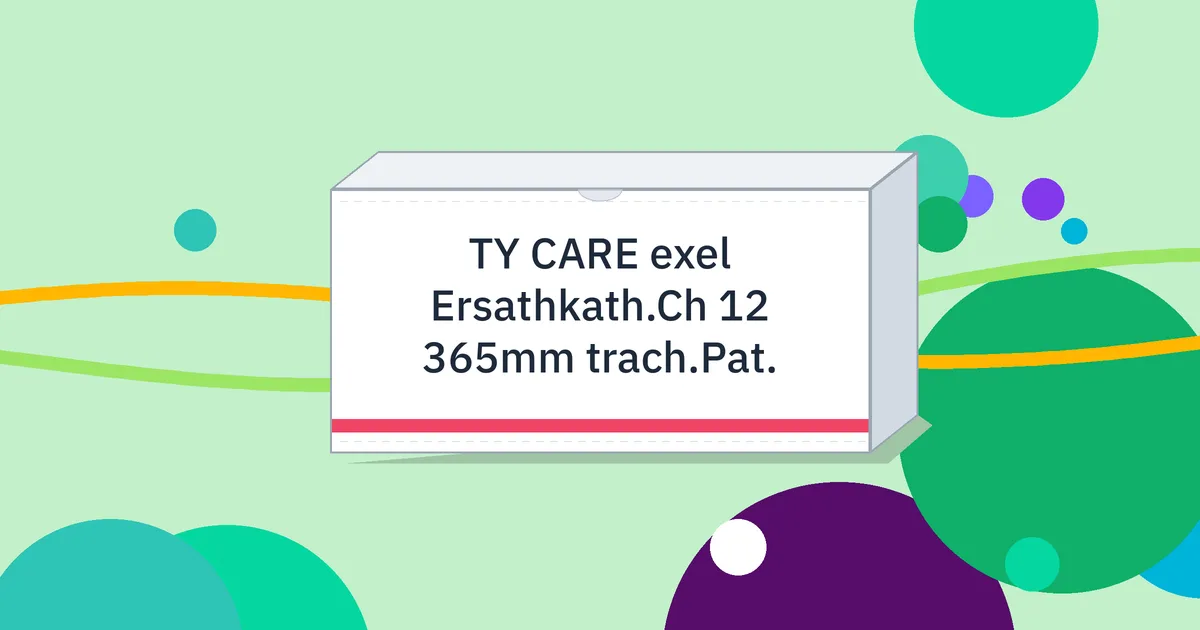 Symbolbild: Packung mit der Aufschrift TY CARE exel Ersathkath.Ch 12 365mm trach.Pat. (PZN 00807731) – Verfügbarkeit und Bezug in Apotheken in Frankfurt am Main