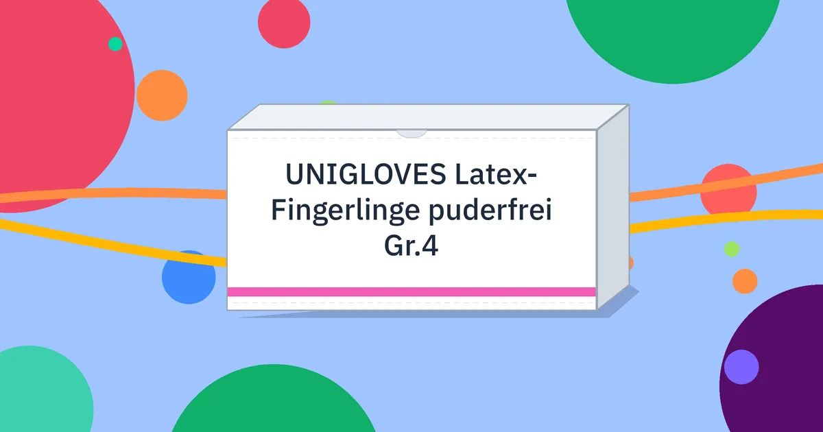 Symbolbild: Packung mit der Aufschrift UNIGLOVES Latex-Fingerlinge puderfrei Gr.4 (PZN 18231993) – Verfügbarkeit und Bezug in Apotheken in Frankfurt am Main