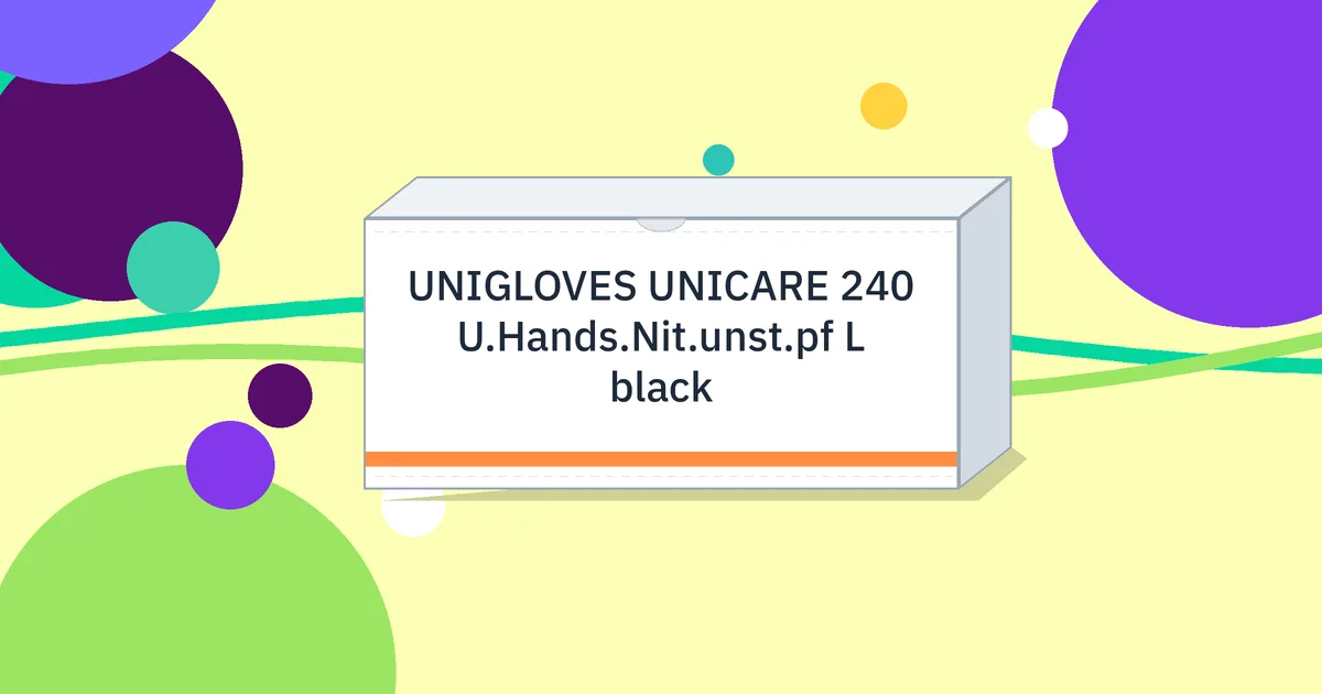Symbolbild: Packung mit der Aufschrift UNIGLOVES UNICARE 240 U.Hands.Nit.unst.pf L black (PZN 19894804) – Verfügbarkeit und Bezug in Apotheken in Frankfurt am Main