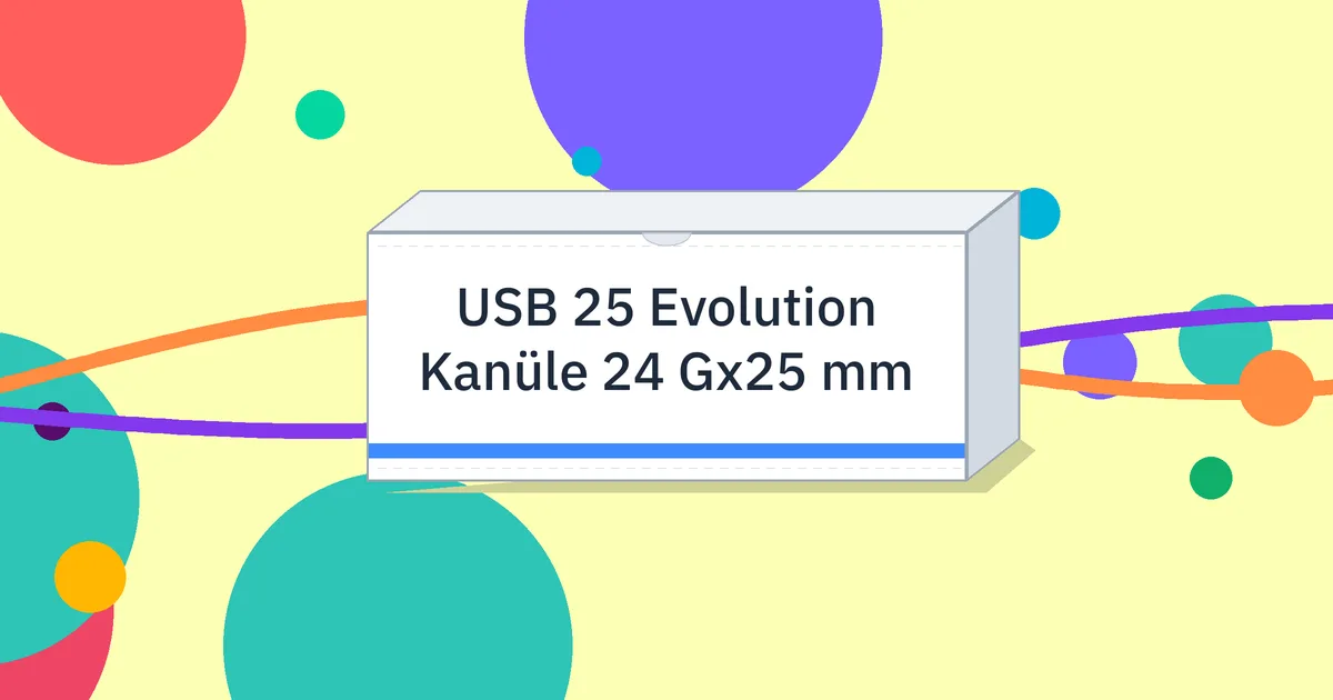Symbolbild: Packung mit der Aufschrift USB 25 Evolution Kanüle 24 Gx25 mm (PZN 19415235) – Verfügbarkeit und Bezug in Apotheken in Frankfurt am Main