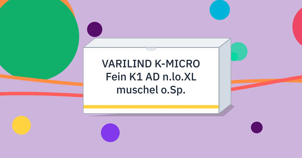 Symbolbild: Packung mit der Aufschrift VARILIND K-MICRO Fein K1 AD n.lo.XL muschel o.Sp. (PZN 20558365) – Verfügbarkeit und Bezug in Apotheken in Frankfurt am Main