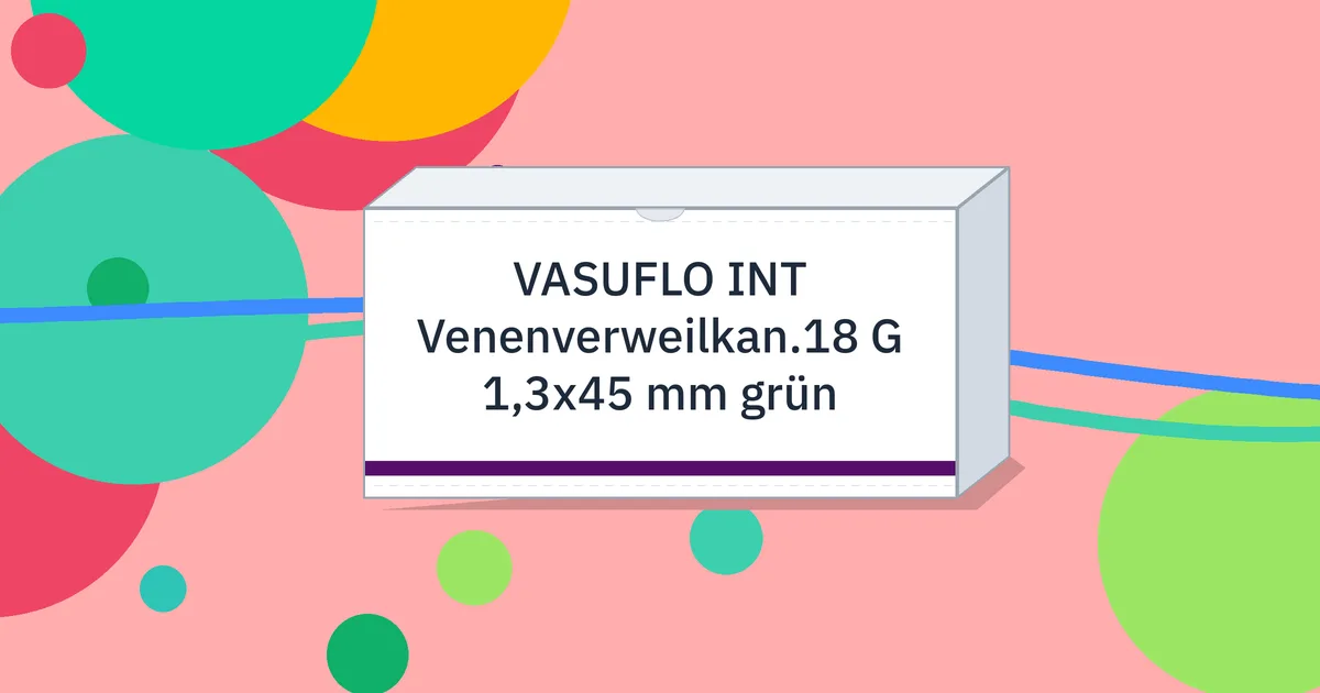 Symbolbild: Packung mit der Aufschrift VASUFLO INT Venenverweilkan.18 G 1,3x45 mm grün (PZN 18604974) – Verfügbarkeit und Bezug in Apotheken in Frankfurt am Main