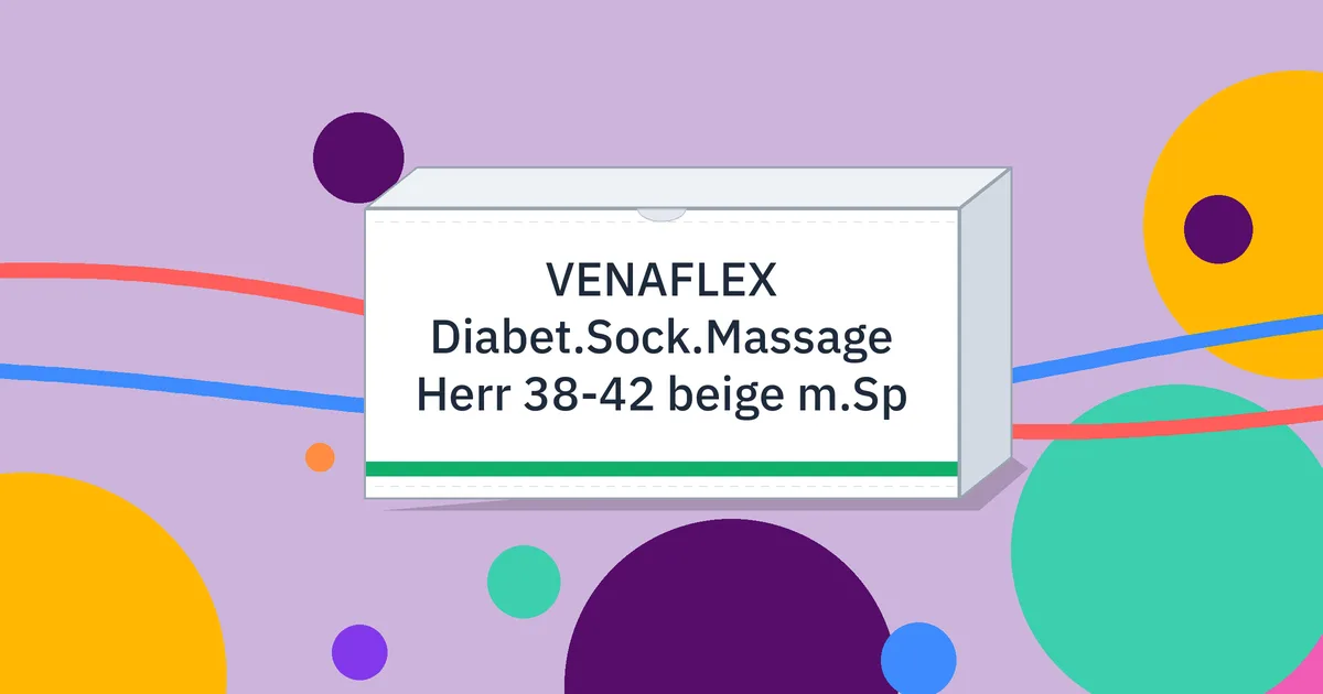 Symbolbild: Packung mit der Aufschrift VENAFLEX Diabet.Sock.Massage Herr 38-42 beige m.Sp (PZN 18309459) – Verfügbarkeit und Bezug in Apotheken in Frankfurt am Main