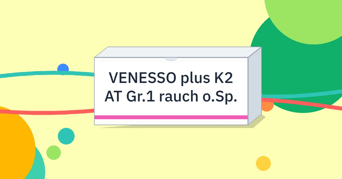 Symbolbild: Packung mit der Aufschrift VENESSO plus K2 AT Gr.1 rauch o.Sp. (PZN 03287870) – Verfügbarkeit und Bezug in Apotheken in Frankfurt am Main