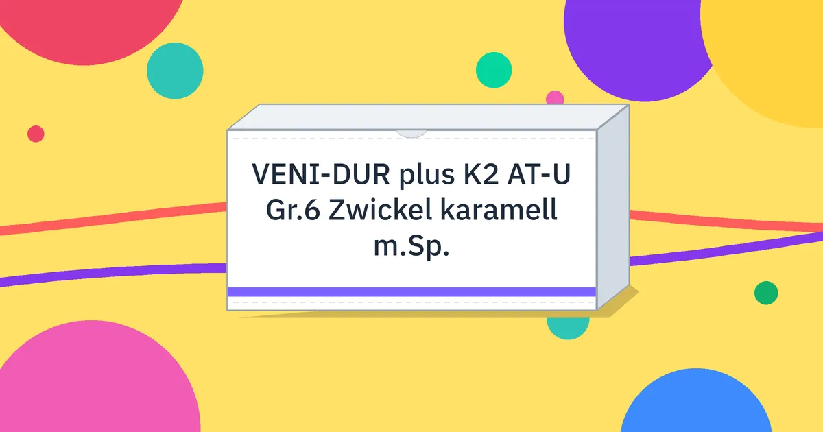 Symbolbild: Packung mit der Aufschrift VENI-DUR plus K2 AT-U Gr.6 Zwickel karamell m.Sp. (PZN 13759146) – Verfügbarkeit und Bezug in Apotheken in Frankfurt am Main