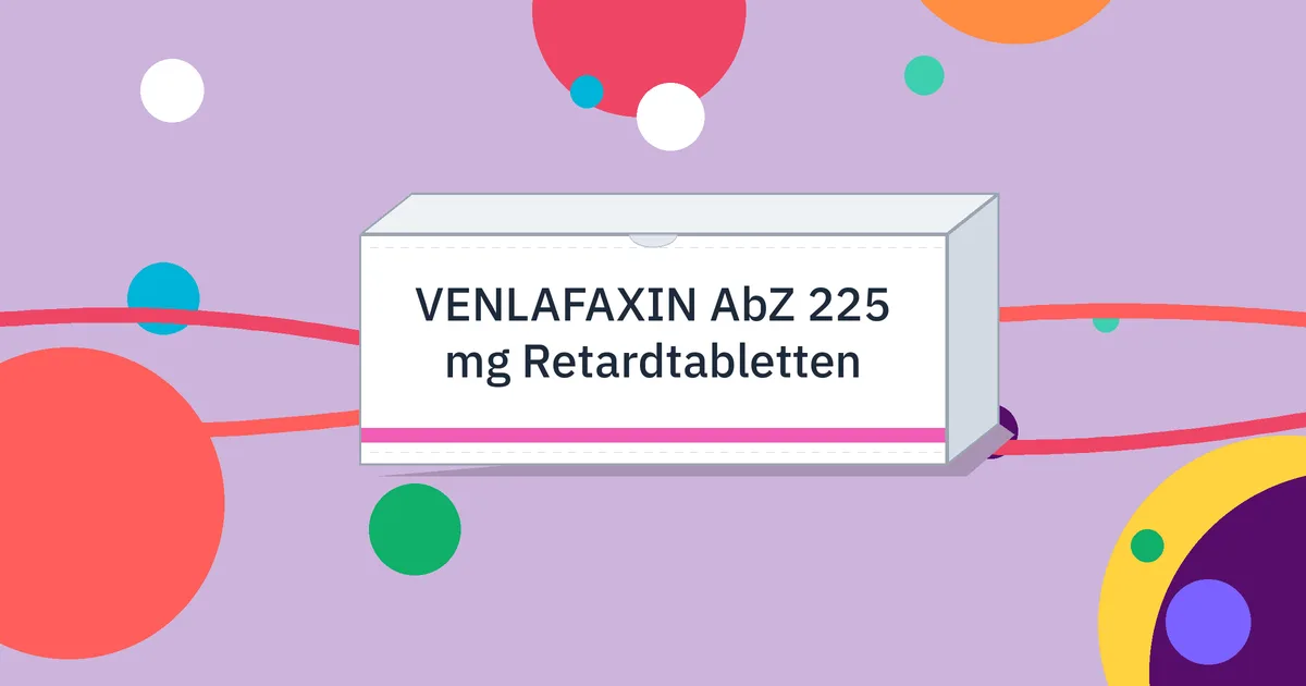 Symbolbild: Packung mit der Aufschrift VENLAFAXIN AbZ 225 mg Retardtabletten (PZN 01716083) – Verfügbarkeit und Bezug in Apotheken in Frankfurt am Main