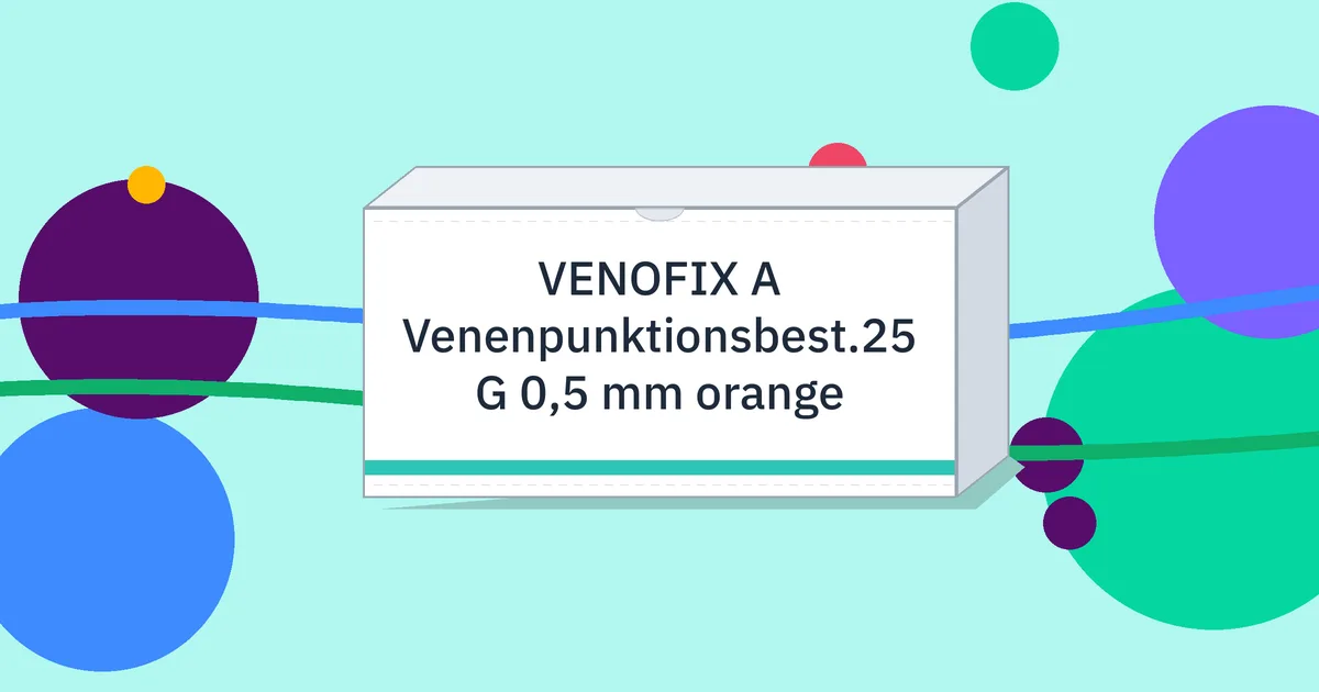 Symbolbild: Packung mit der Aufschrift VENOFIX A Venenpunktionsbest.25 G 0,5 mm orange (PZN 06837420) – Verfügbarkeit und Bezug in Apotheken in Frankfurt am Main