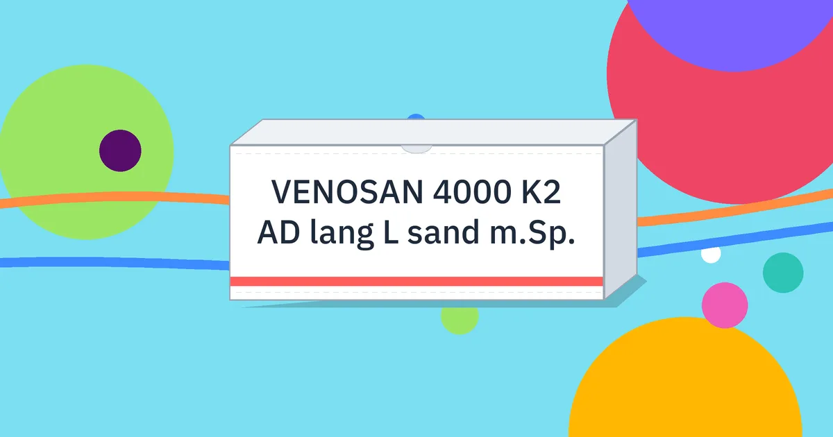 Symbolbild: Packung mit der Aufschrift VENOSAN 4000 K2 AD lang L sand m.Sp. (PZN 14422383) – Verfügbarkeit und Bezug in Apotheken in Frankfurt am Main