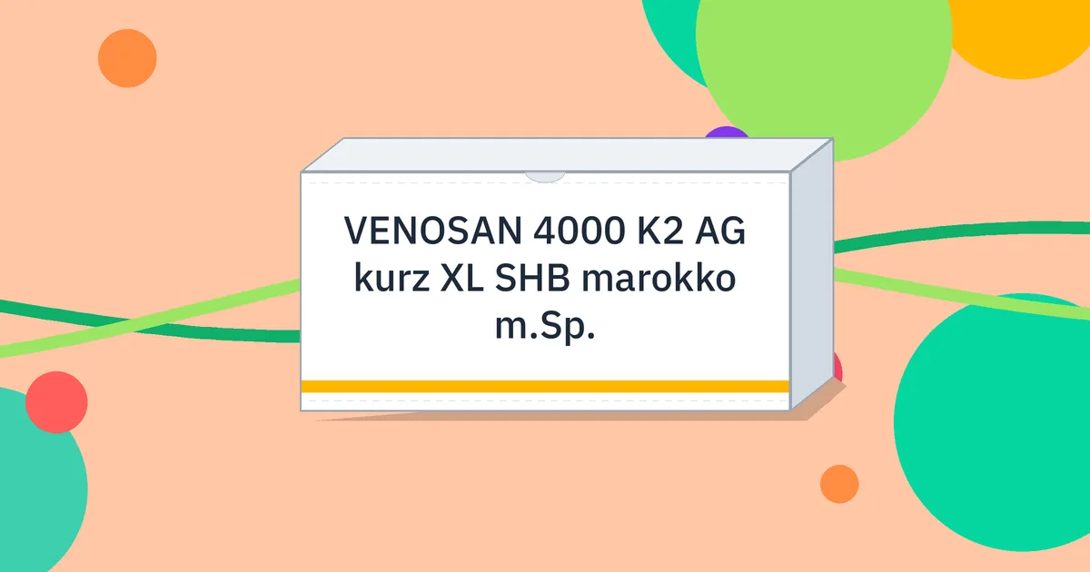Symbolbild: Packung mit der Aufschrift VENOSAN 4000 K2 AG kurz XL SHB marokko m.Sp. (PZN 14426174) – Verfügbarkeit und Bezug in Apotheken in Frankfurt am Main